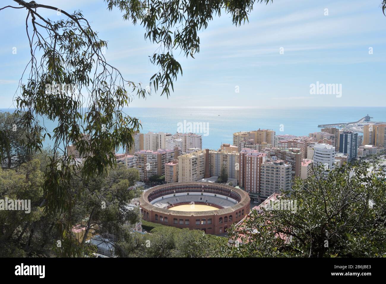 La Malagueta bullring from the Gibralfaro viewpoint, Malaga, Spain ...
