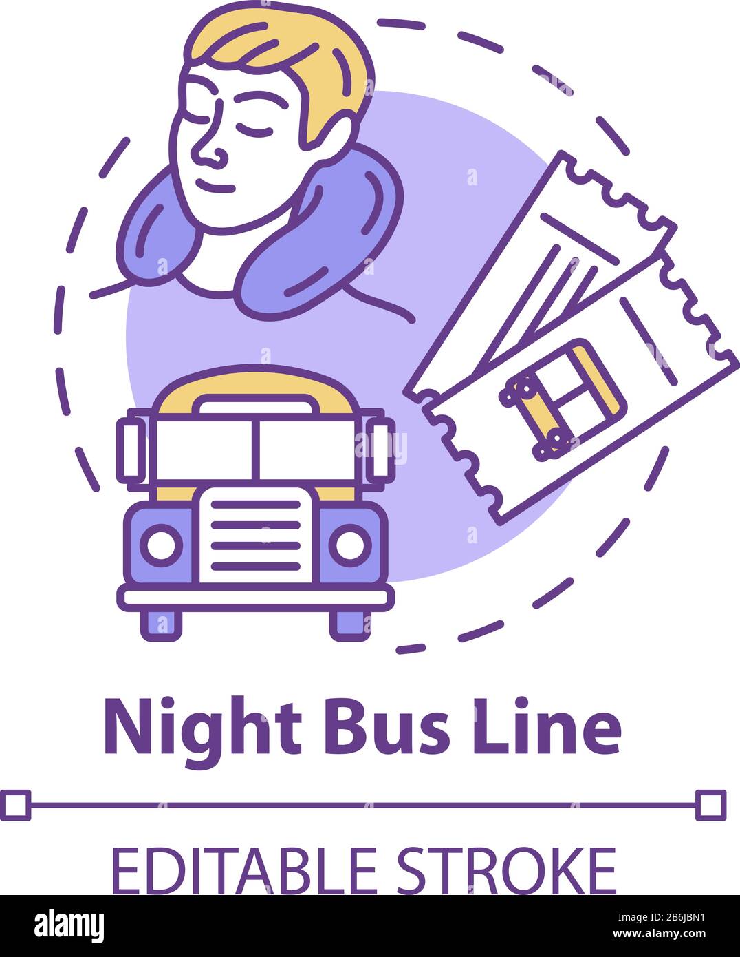 Night bus line concept icon. Rest on the way idea thin line ...