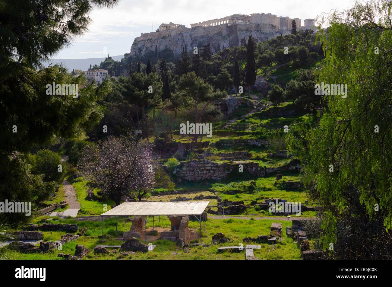 The Parthenon as viewed from Thissio in central Athens Greece Stock ...