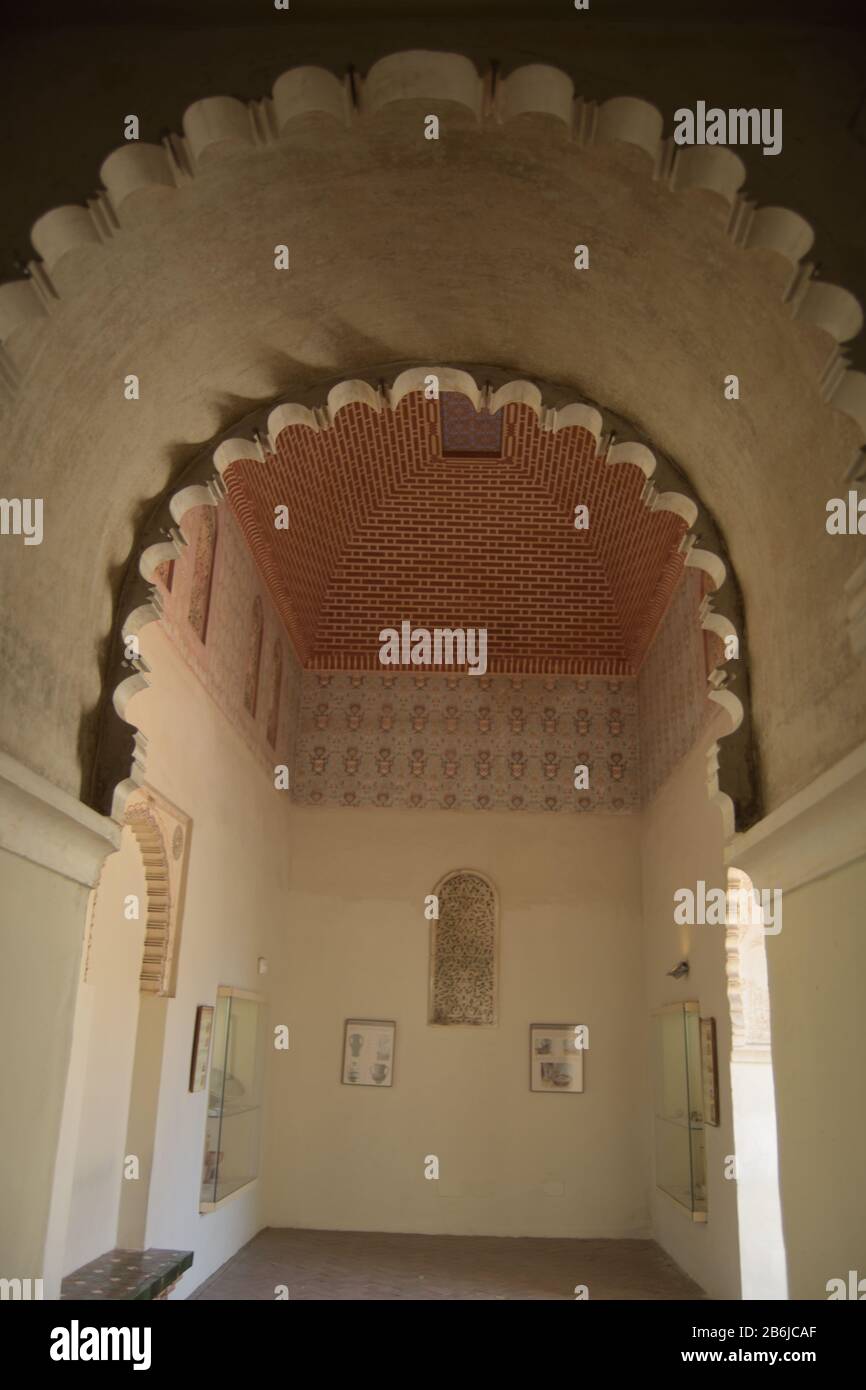 Nasrid arch in door in ancient muslim palace of Alcazaba, Malaga, Spain ...