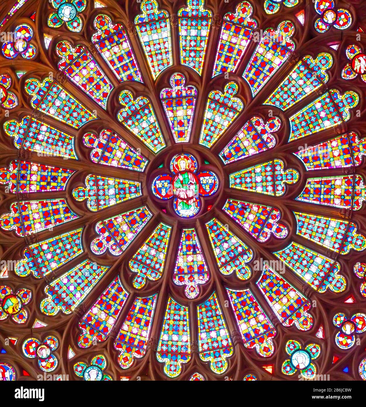 The old stained glass church window. Selective focus Stock Photo - Alamy