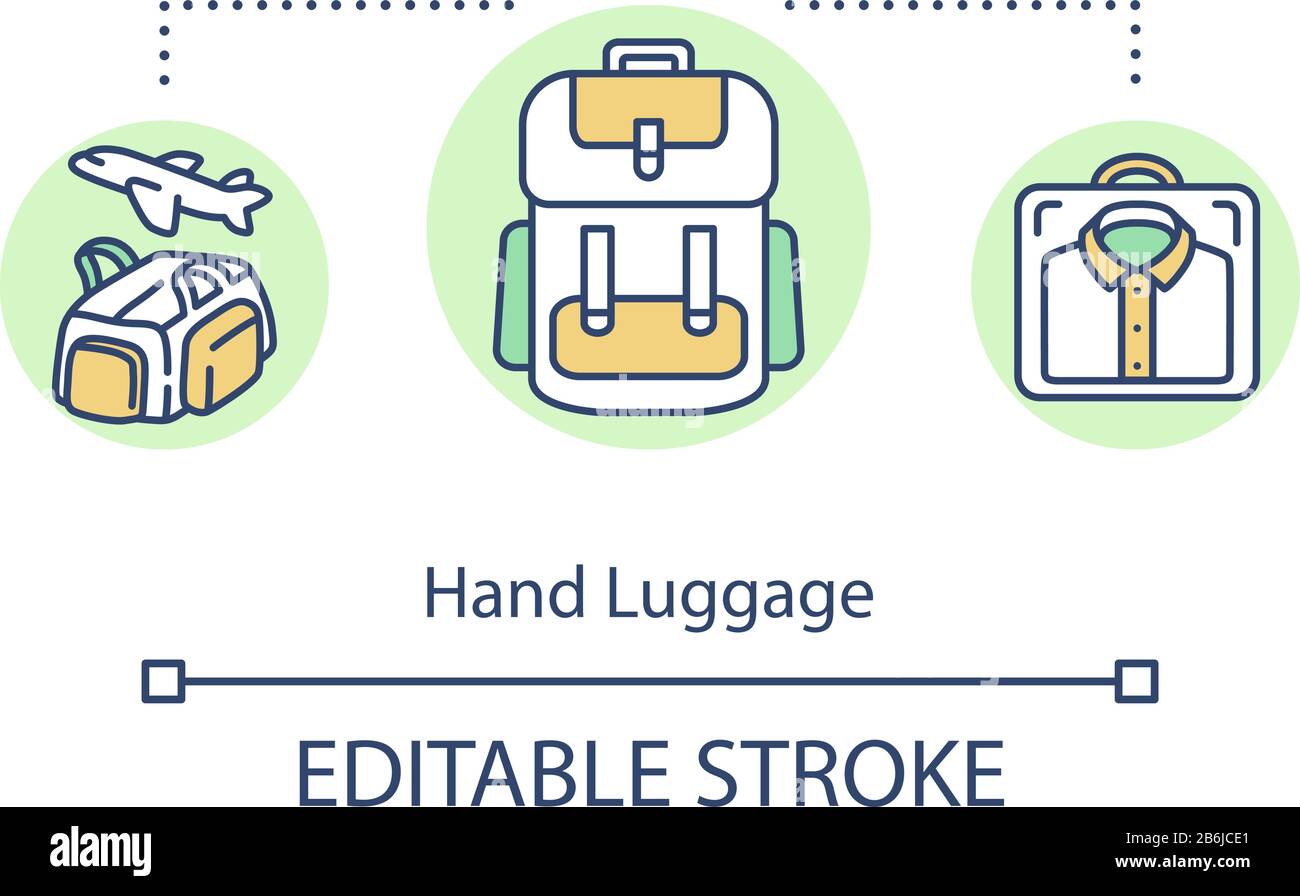 Hand luggage concept icon. Budget tourism, convenient travel idea thin ...