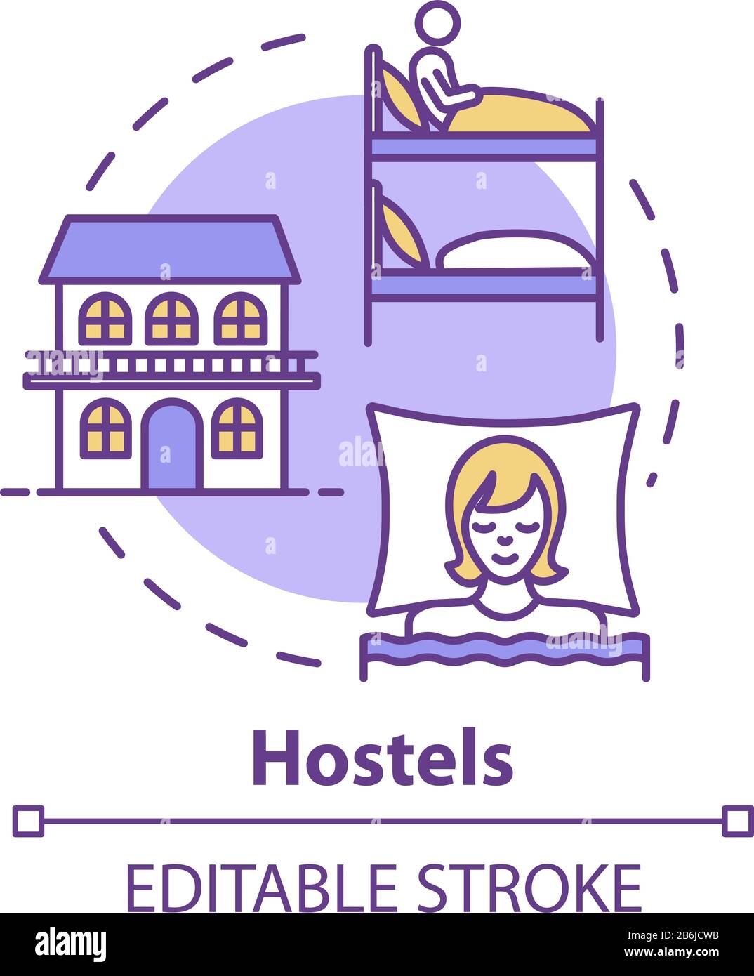 Hostels concept icon. Affordable accommodation, budget travel idea thin ...