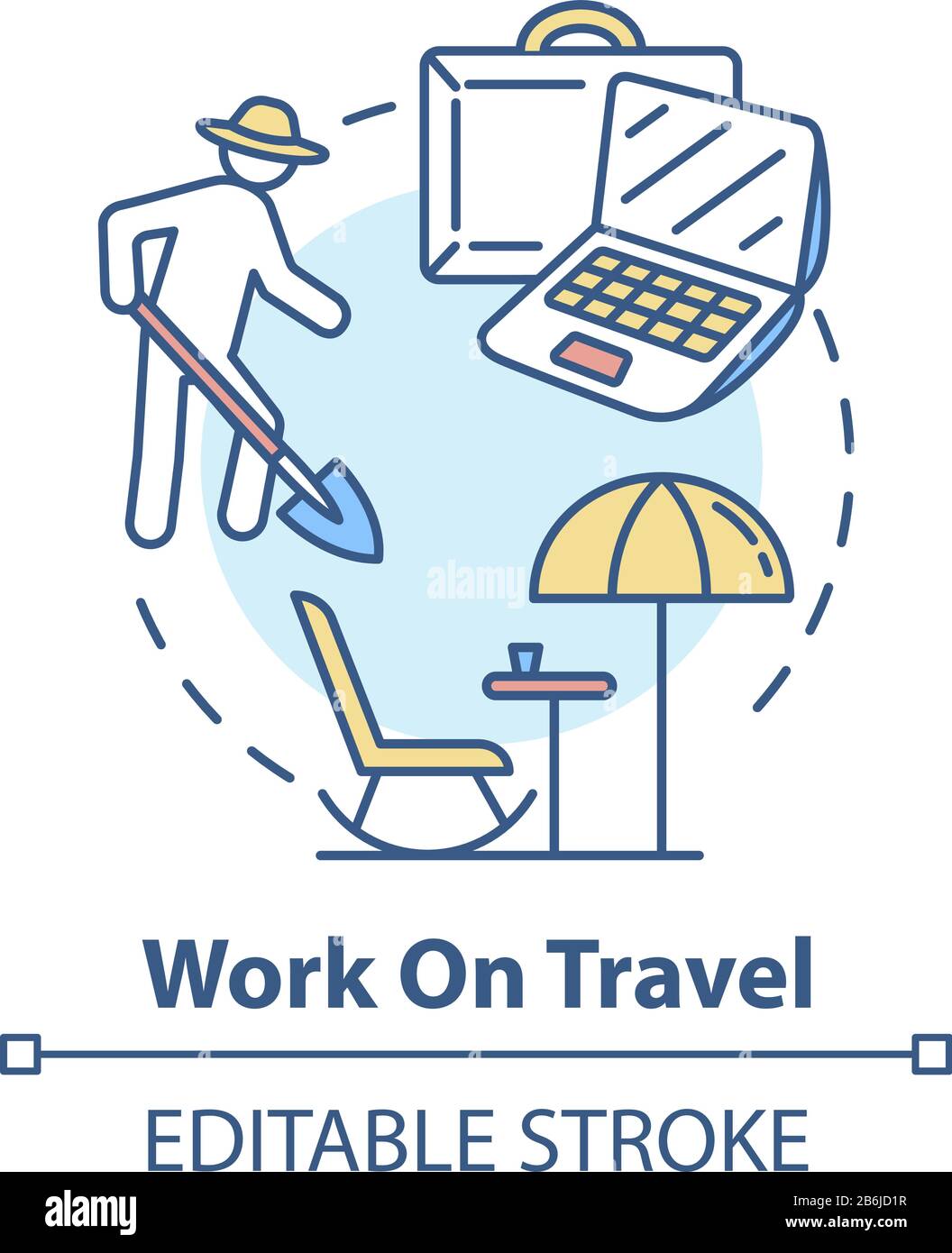 Work on travel concept icon. Vacation job, affordable tourism idea thin ...