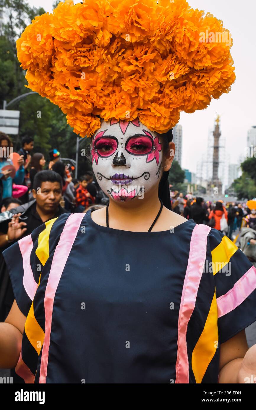 Mexico City, Mexico, ; October 26 2019: Beautiful woman dressed as ...