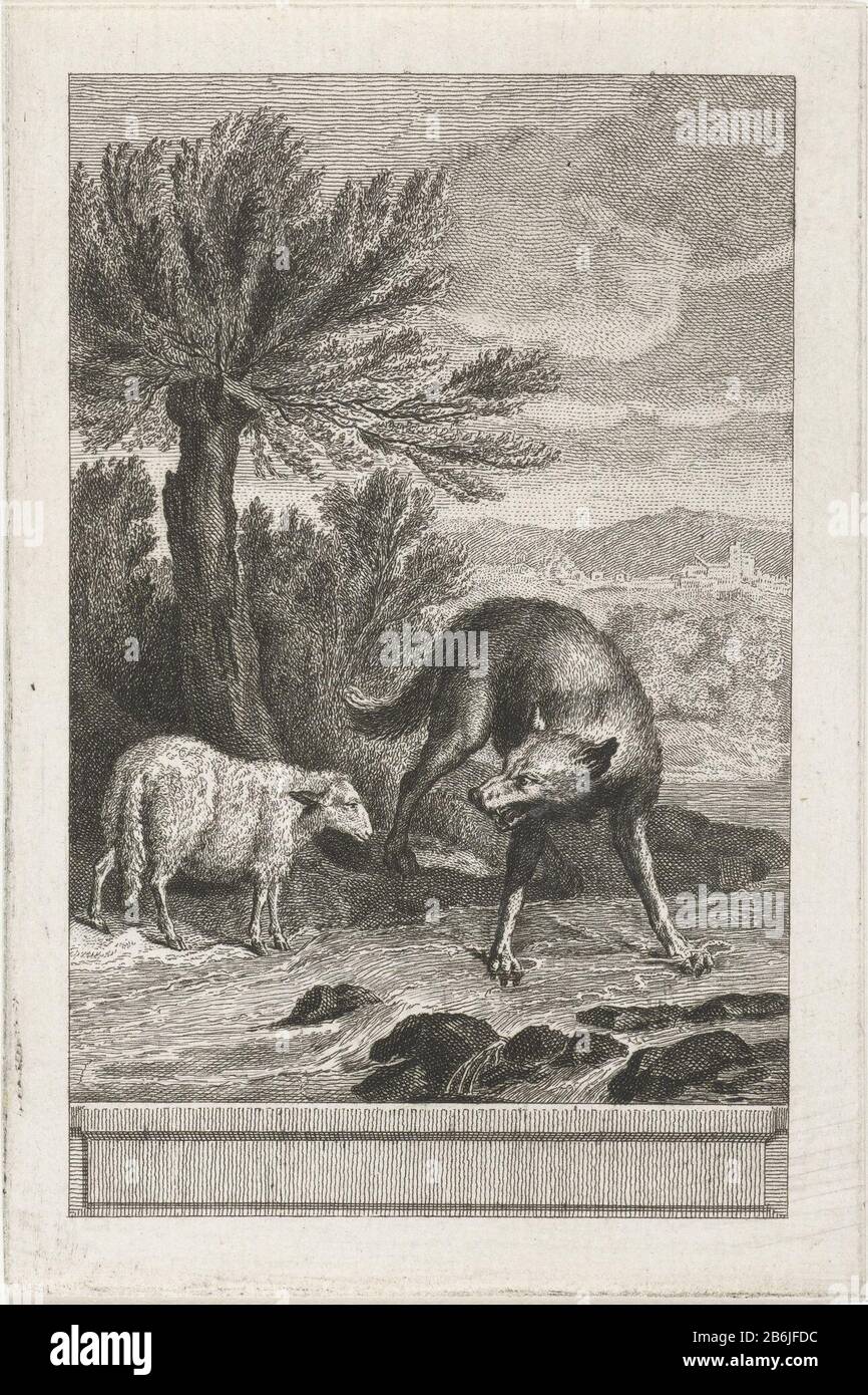 The wolf and the lamb a wolf and lamb standing in a stream, the wolf ...
