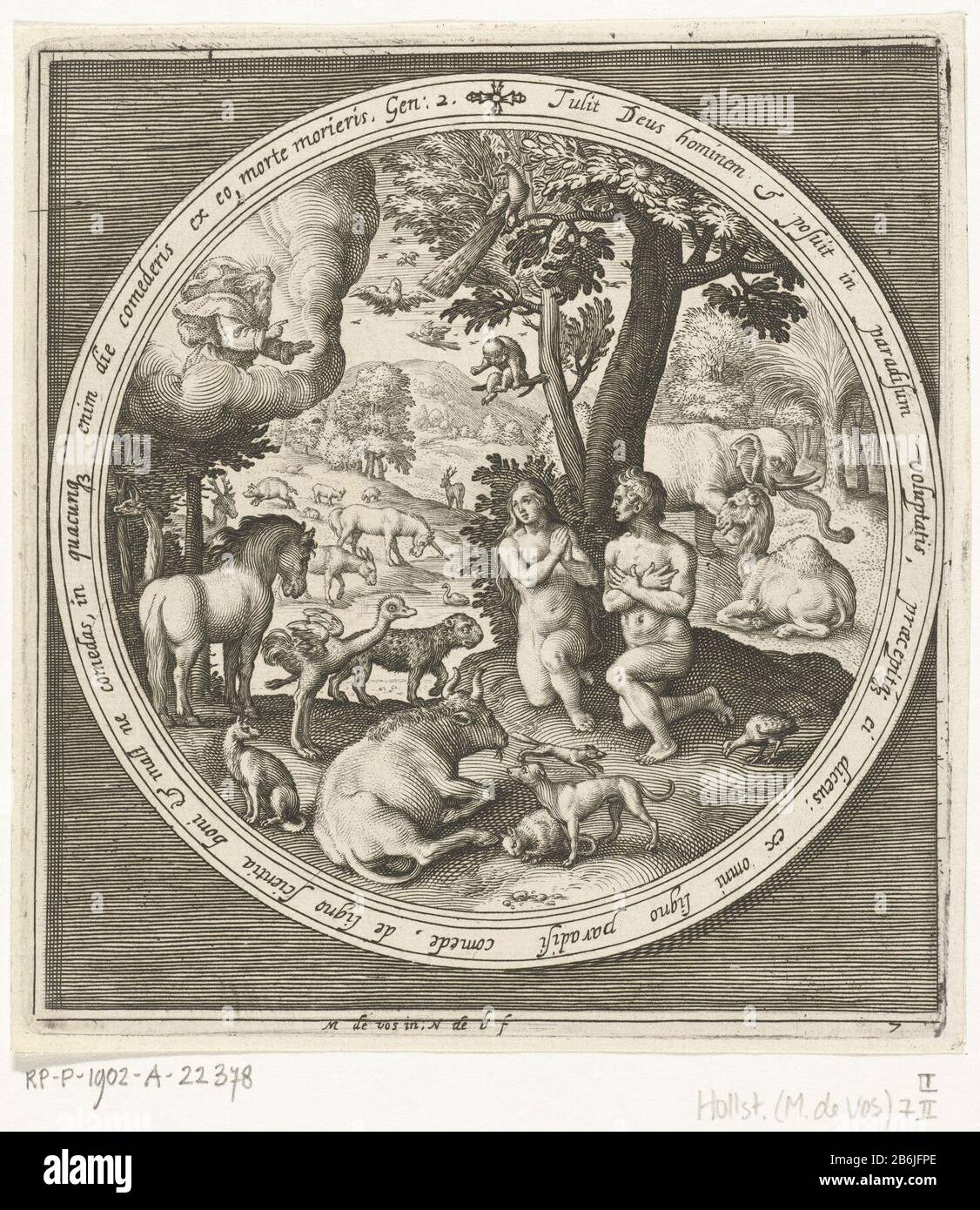 On the seventh day of the creation, Adam and Eve in the garden of ...