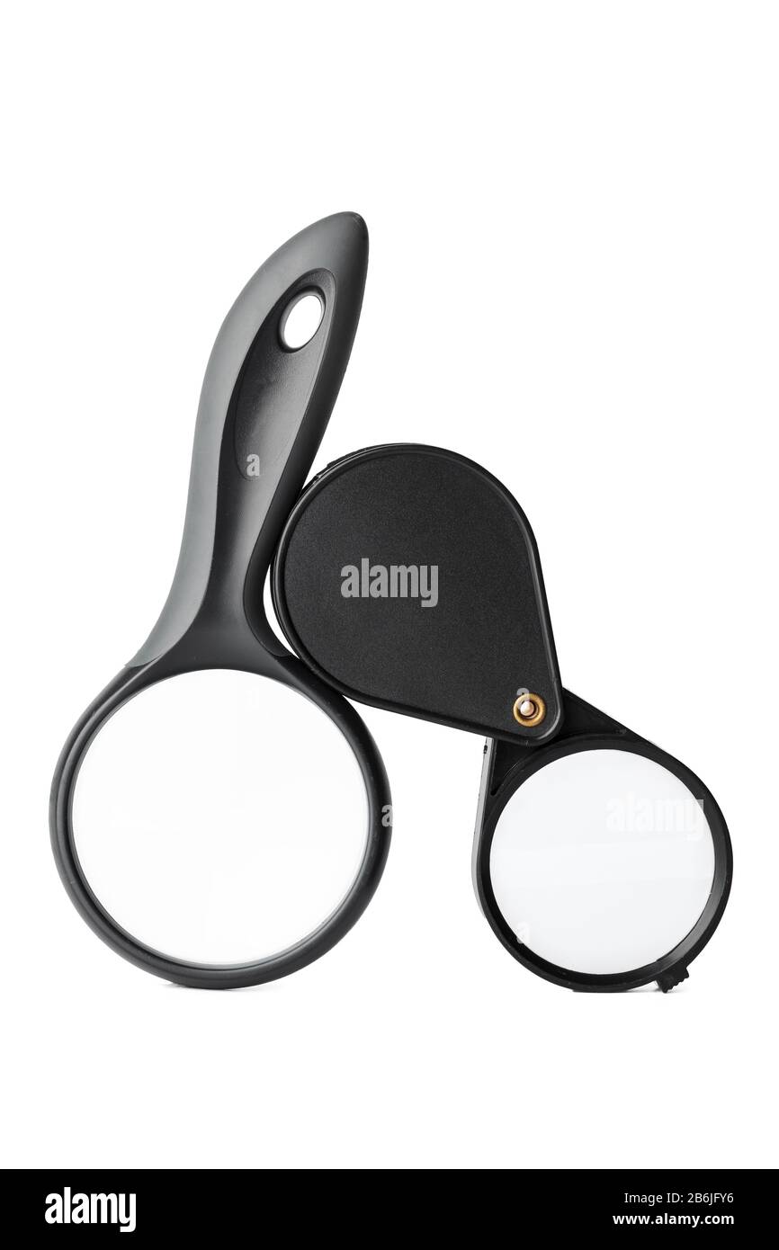 Close up of two magnifying glass, isolated on white background Stock ...