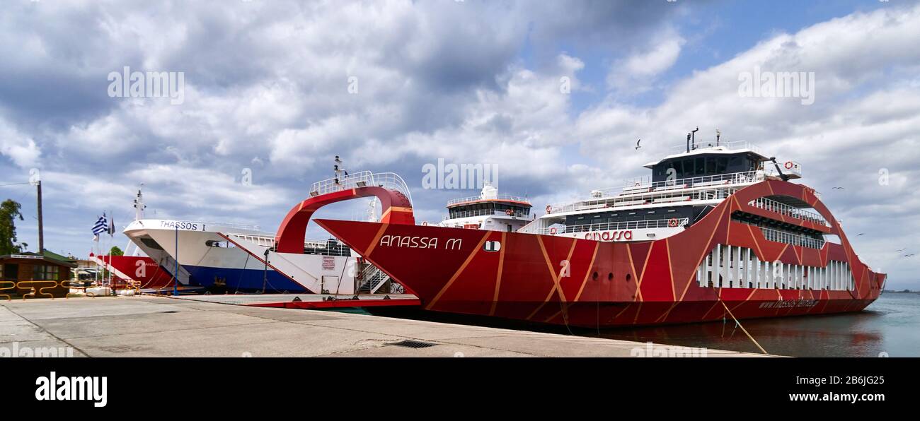 Keramoti Eastern Macedonia Aegean Sea Greece The Thassos Ferry Going To Thassos Island From