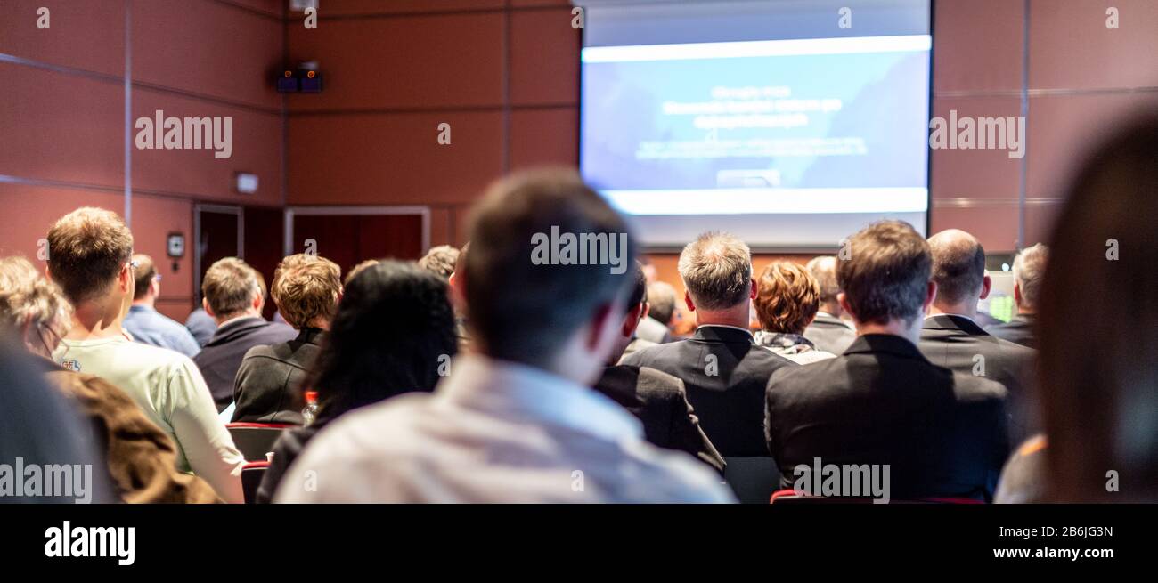 Speaker giving presentation on scientific business conference Stock ...