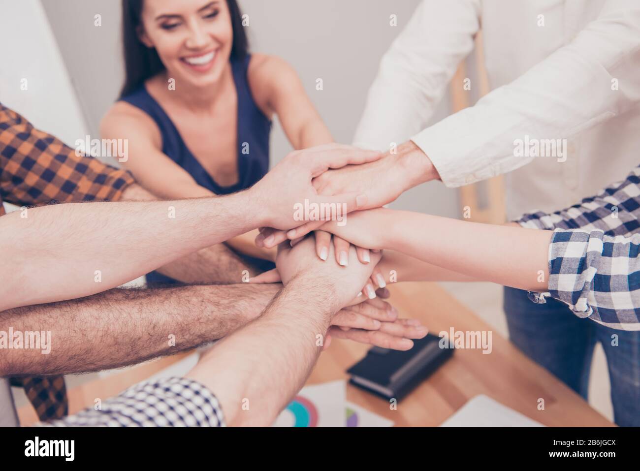 Teamwork concept. United hands of business team Stock Photo - Alamy