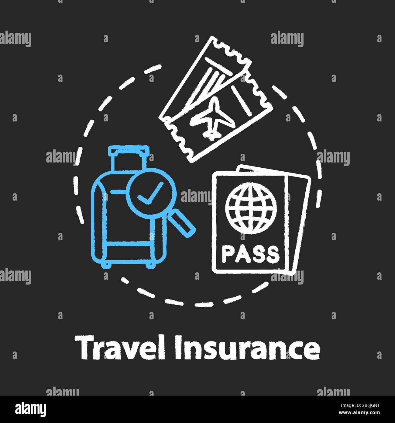 Travel insurance chalk RGB color concept icon. Policy coverage for ...