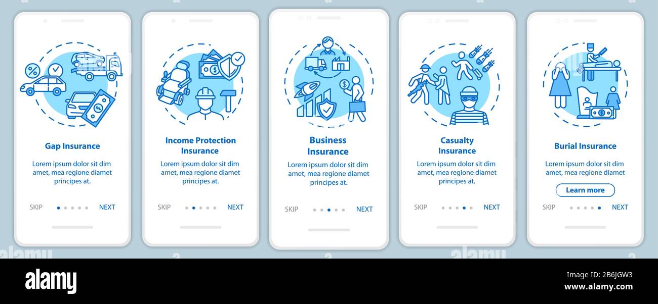 Income protection onboarding mobile app page screen with concepts ...