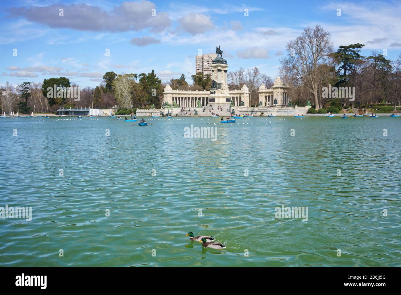 Retiro Park in the city of Madrid, Spain. Estanque del Retiro, the ...