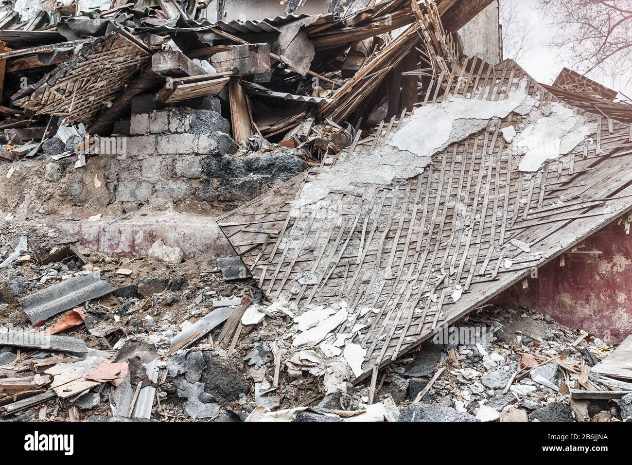 the terrible ruins of the residential building as a result of ...