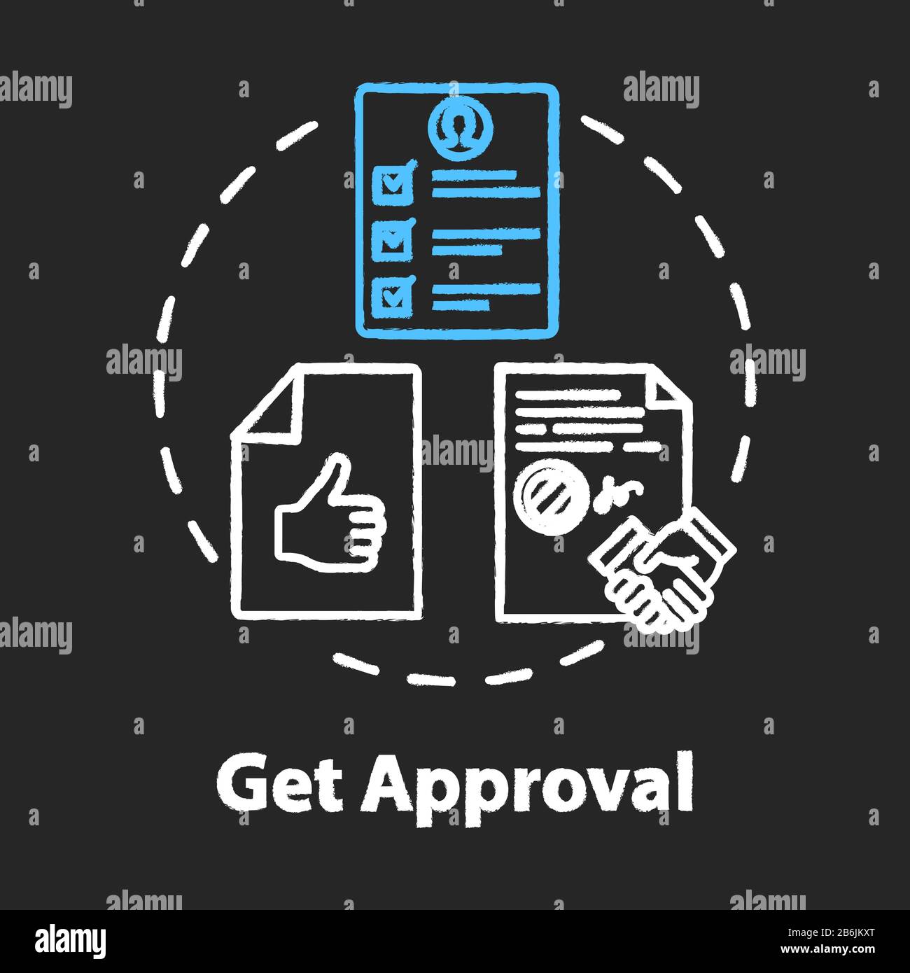 Get approval chalk RGB color concept icon. Legal certificate. Get loan ...