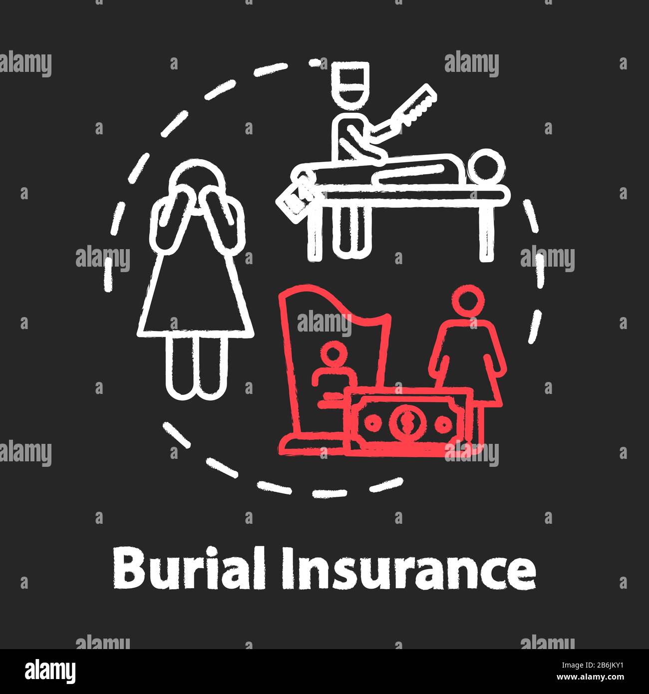 Burial insurance chalk RGB color concept icon. Family member loss ...