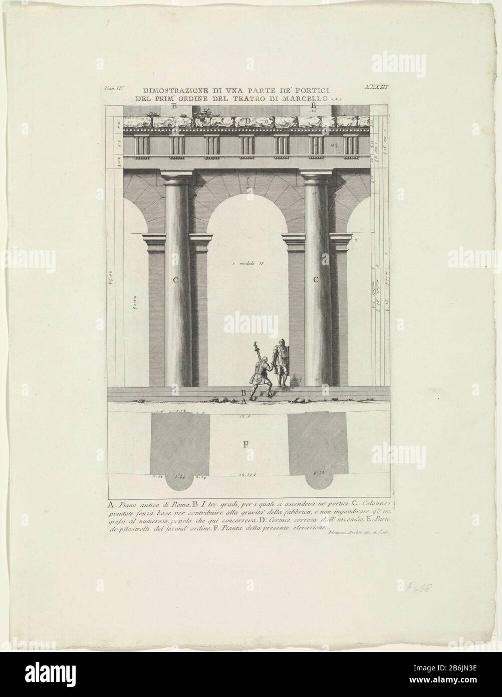 Map and view of a portion of the Theater of Marcellus in Rome with two ...