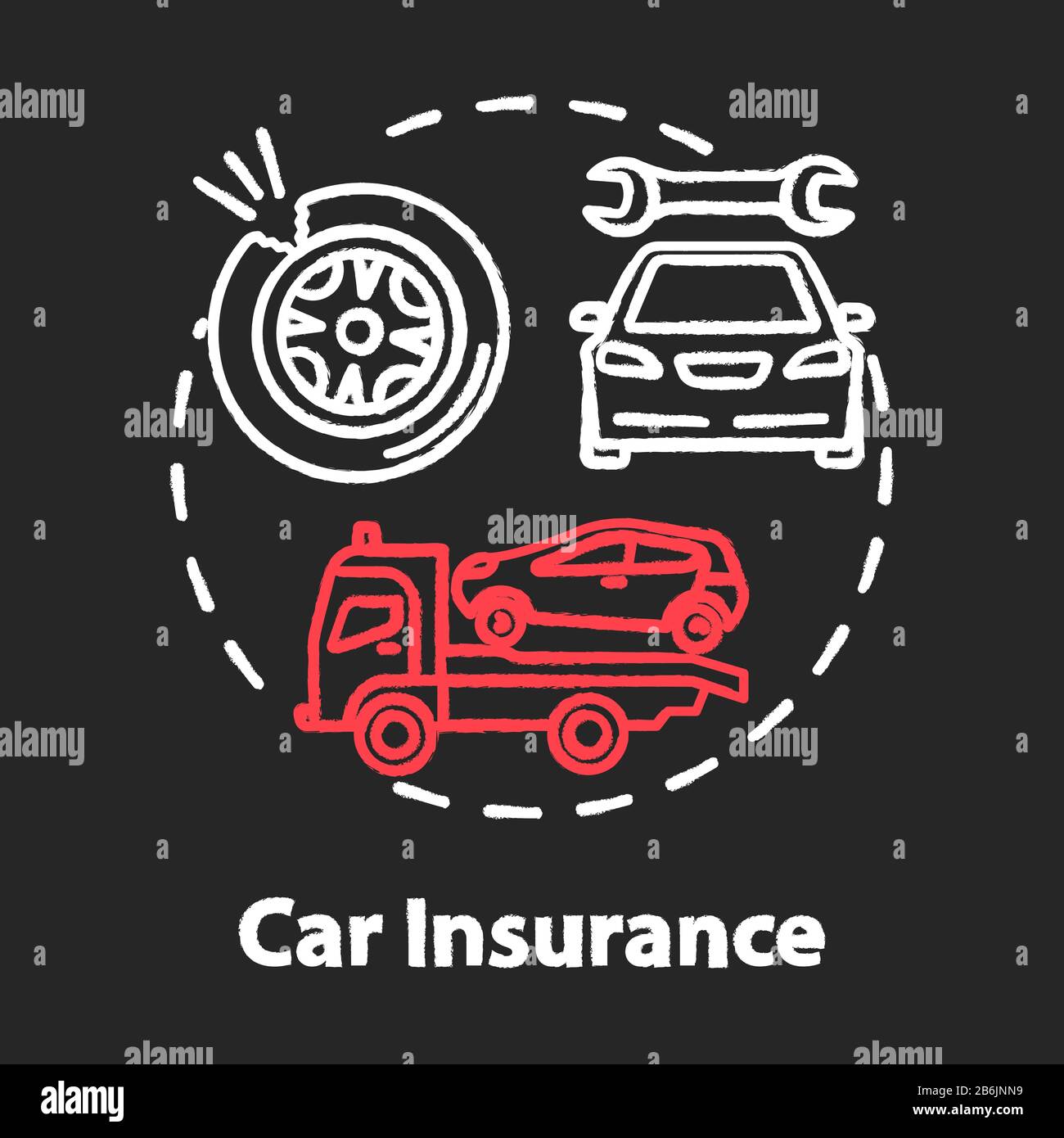 Car insurance chalk RGB color concept icon. Auto wreck. Collision ...