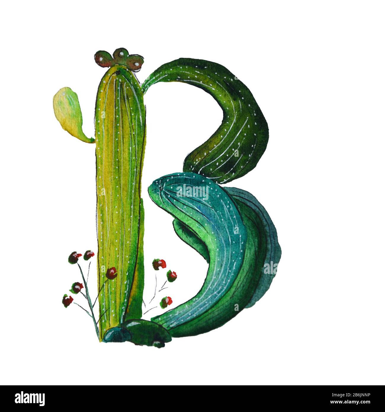 Watercolor illustration with cactus letter A from alphabet Stock Photo ...
