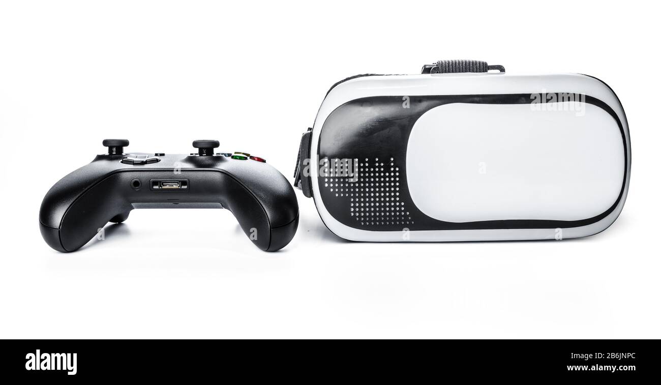 Virtual Reality glasses and game pad Isolated on white background Stock ...