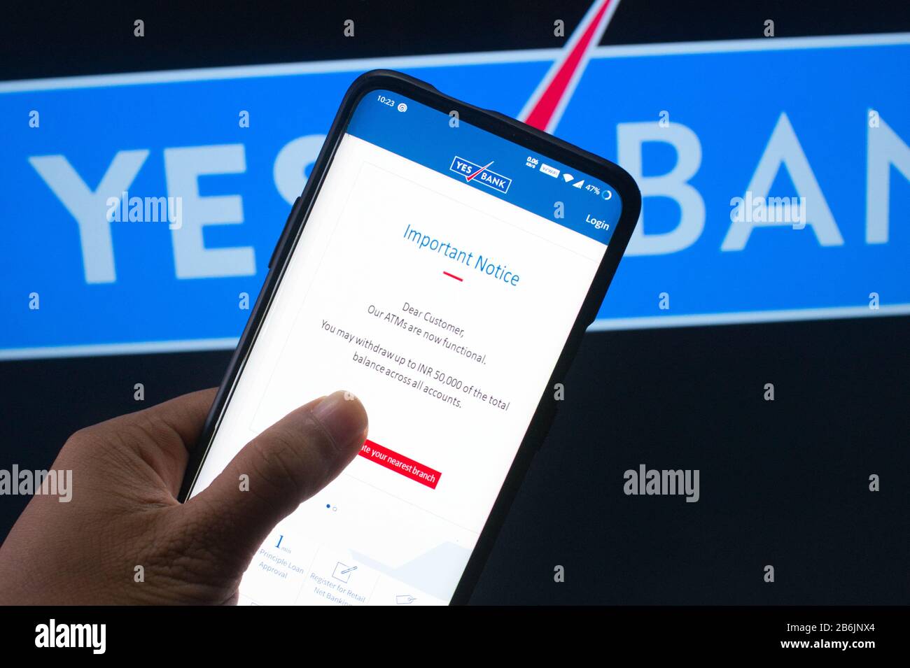 Jaipur, India, Circa 2020 - A mobile logged into the yes bank mobile ...