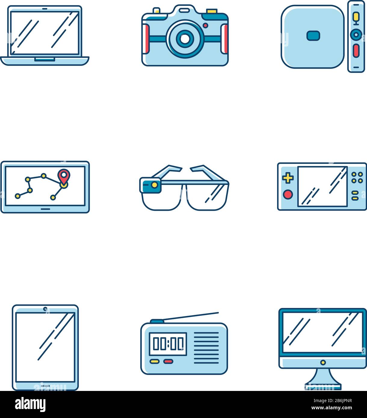 Mobile devices RGB color icons set. Pocket electronic gadgets. Smart ...