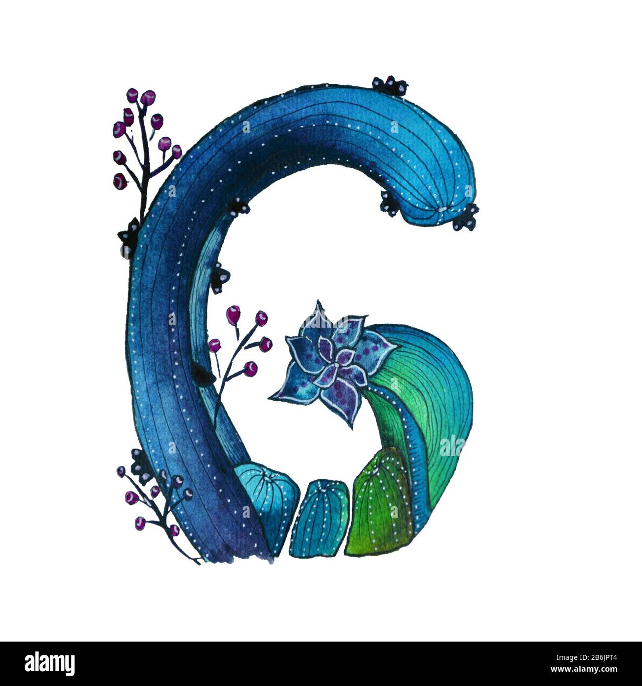 G letter in the form of cactus in blue colors, green eco English letter ...