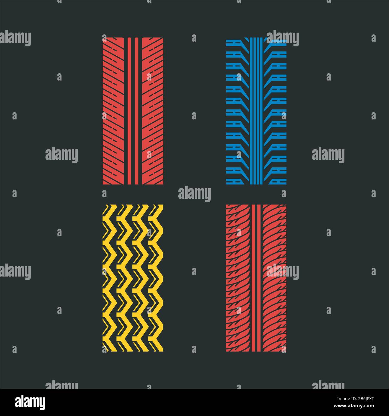 Tire textures RGB color icons set. Detailed automobile, motorcycle ...