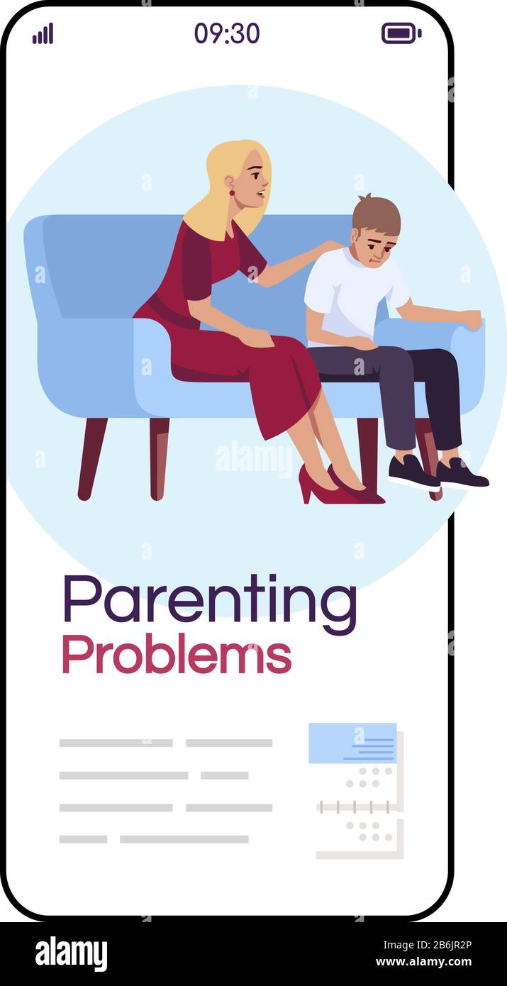 Parenting problem cartoon smartphone vector app screen. Psychology ...