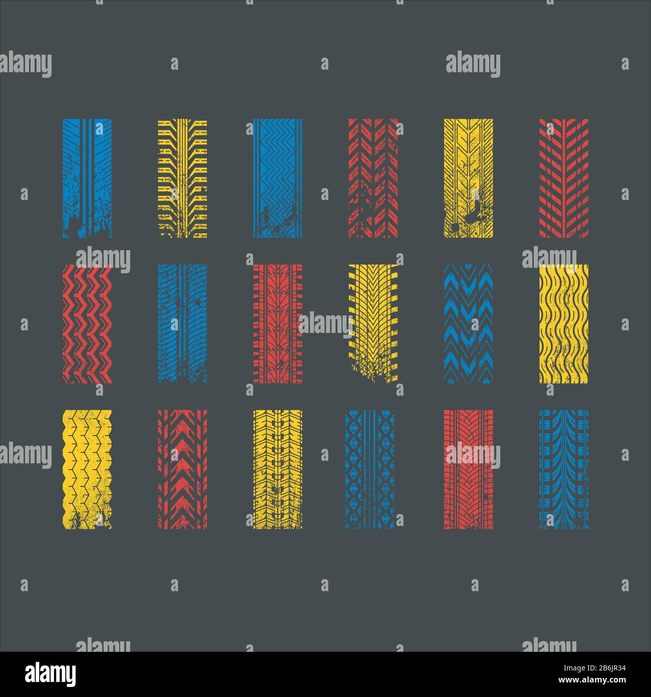 Track tread RGB color icons set. Detailed automobile, motorcycle tyre ...