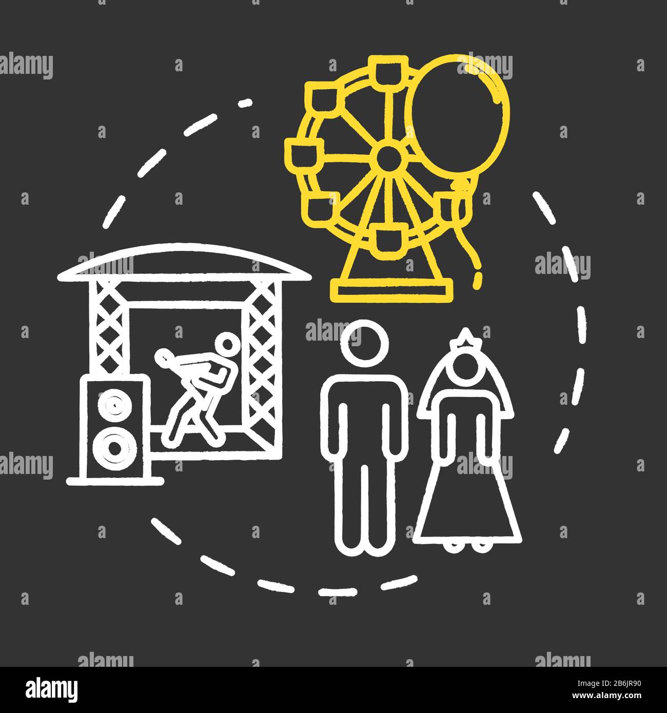 Event planning chalk RGB color concept icon. Nightlife joy. Performance ...