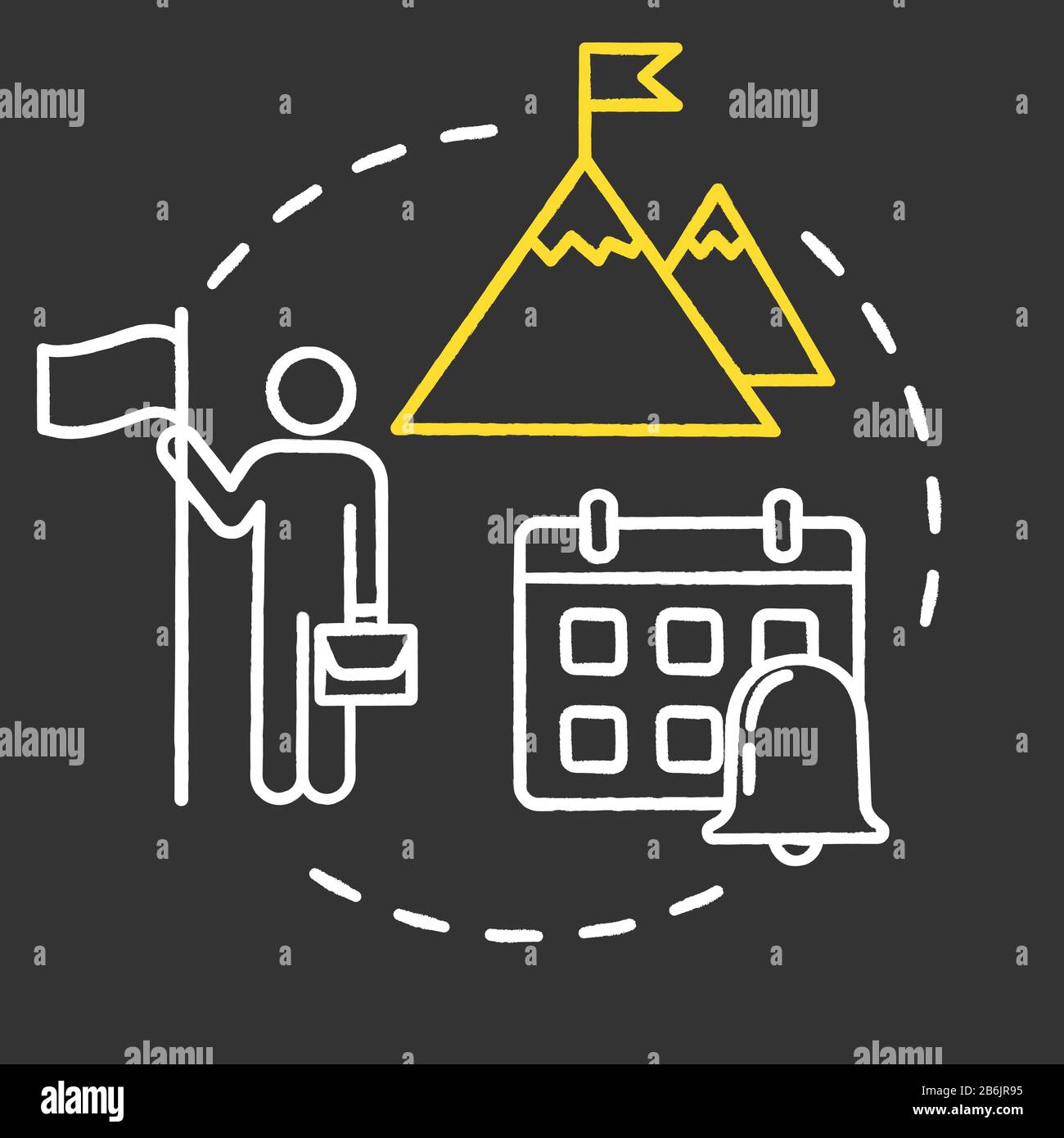 Long-term strategy chalk RGB color concept icon. Building goals ...