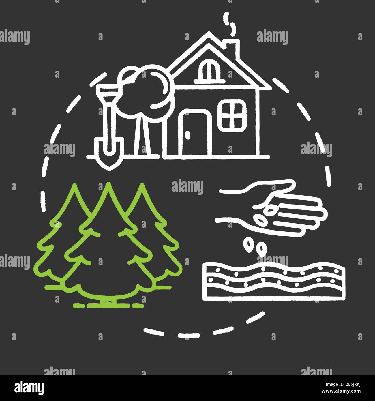 Landscape planning chalk RGB color concept icon. Agriculture and ...