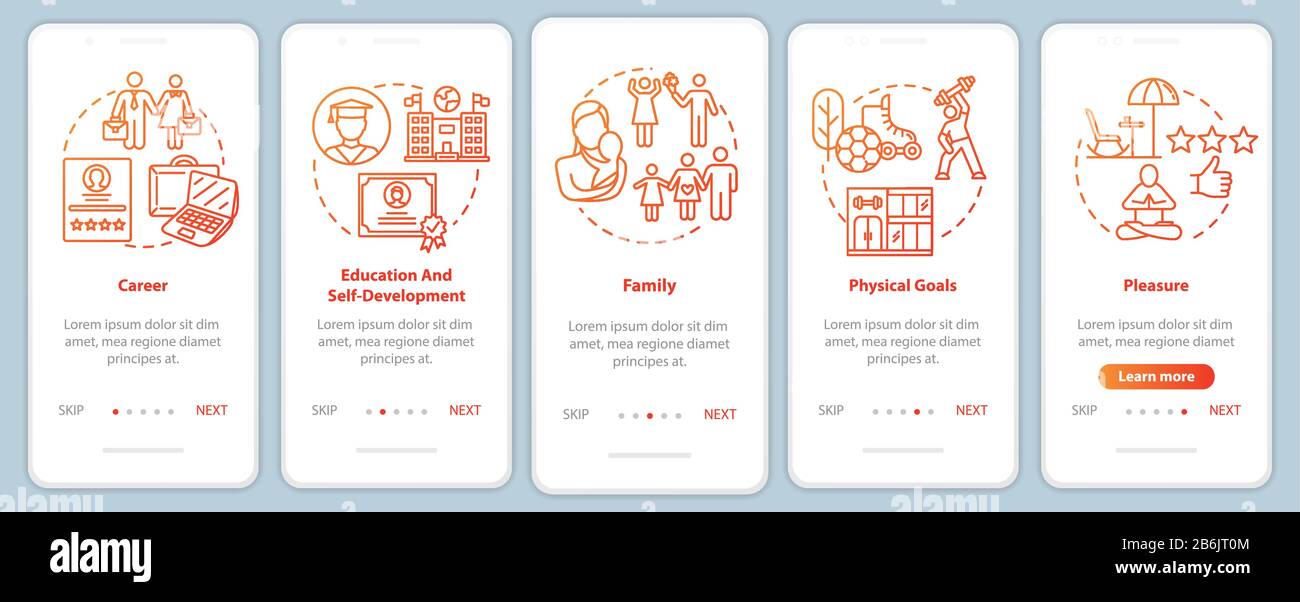 Self-development onboarding mobile app page screen with concepts ...