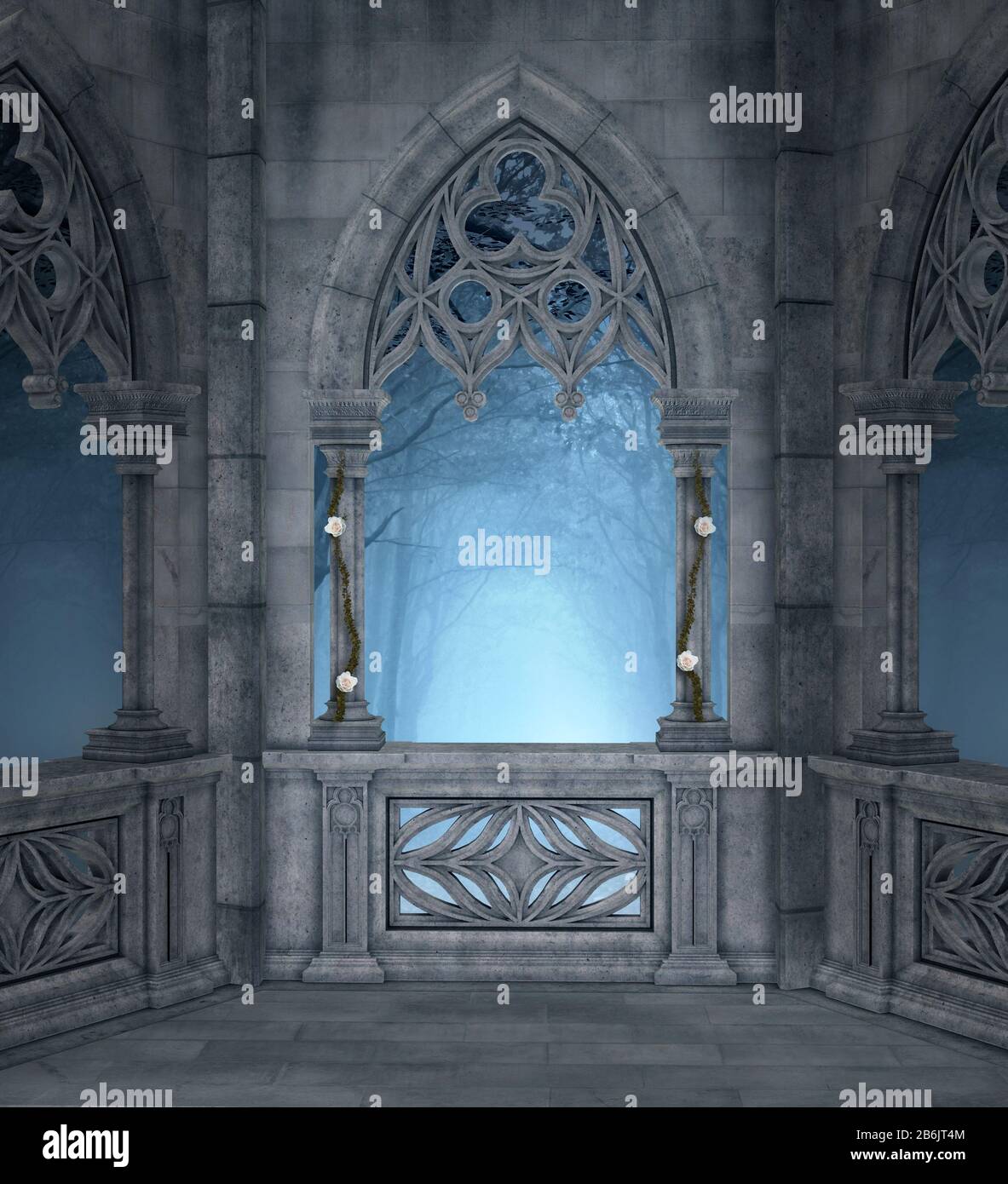 Romantic terrace background in a blue night Stock Photo - Alamy