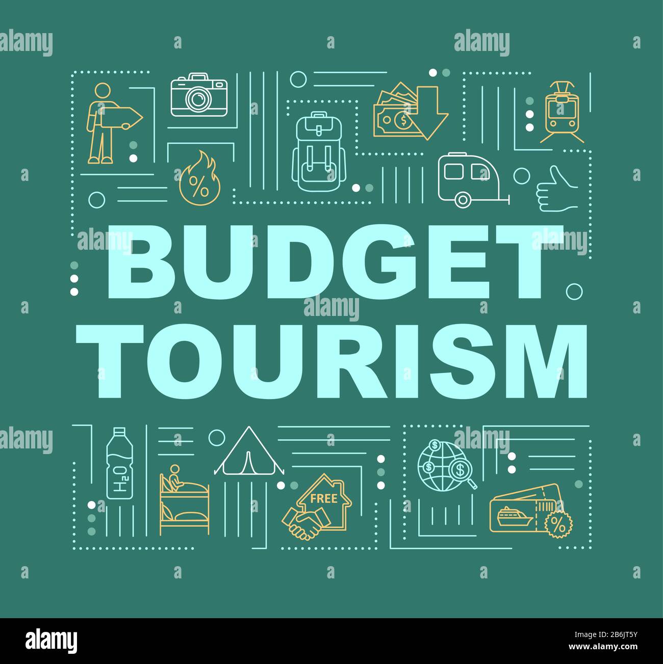 Budget tourism word concepts banner. Stay in hostel. Public transport ...