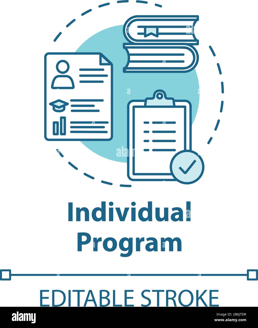 Individual program concept icon. Academic studying. Documents and books ...