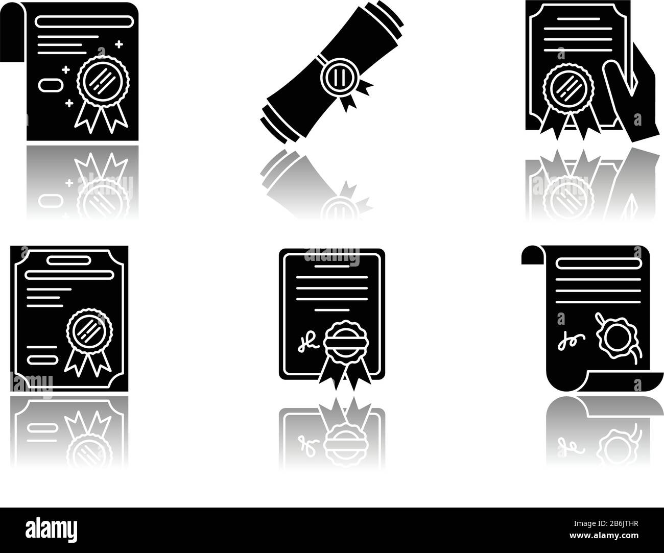 Certificates drop shadow black glyph icons set. Apostille and ...