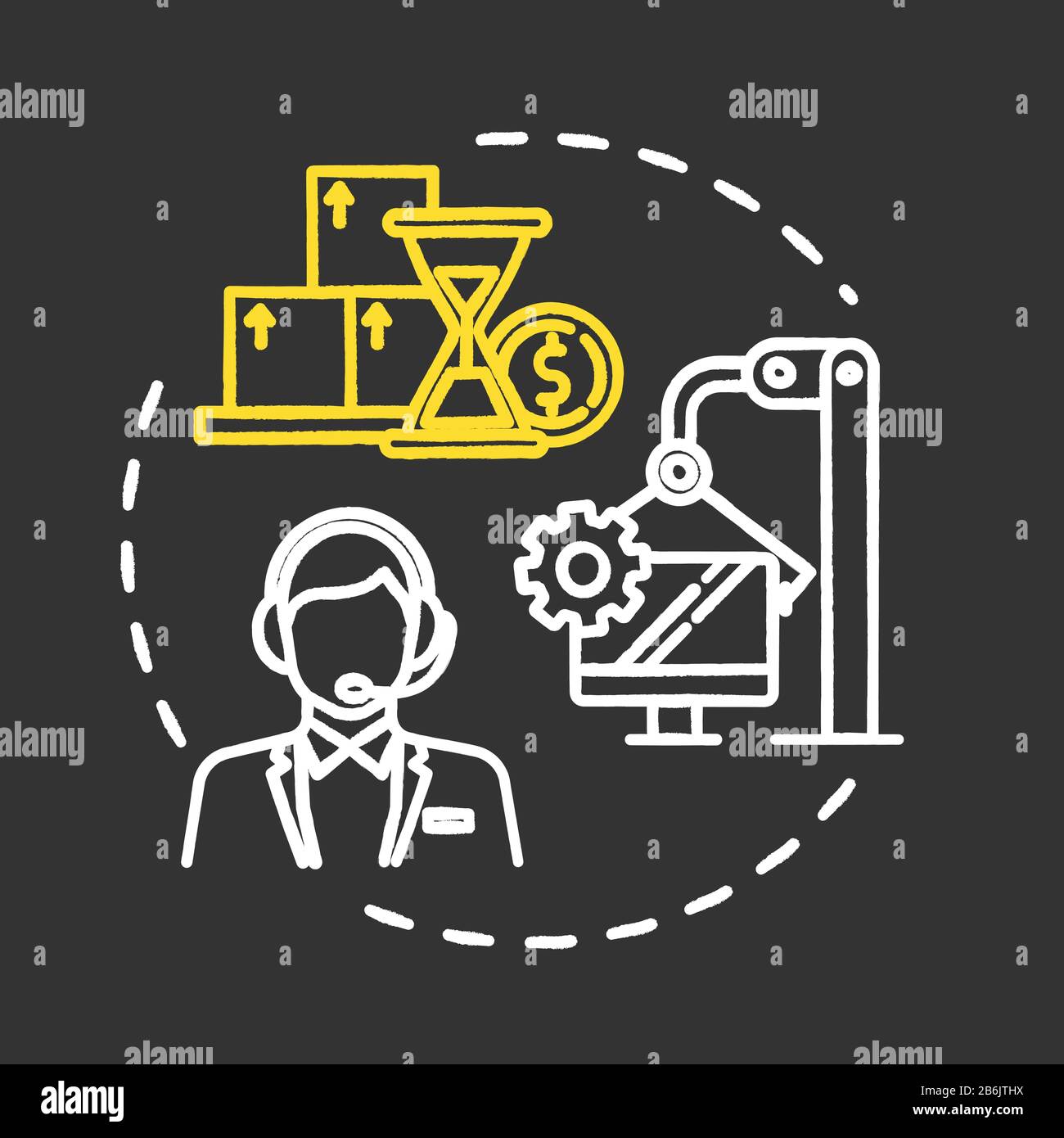 Internal processes chalk RGB color concept icon. Gain support. System ...