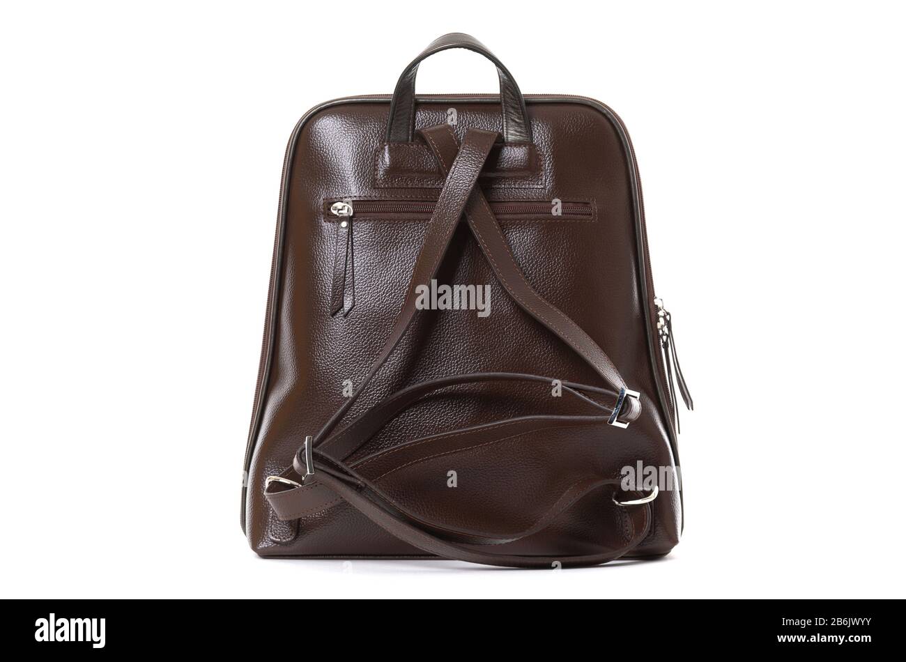 leather brown women's backpack back side on a white background Stock ...
