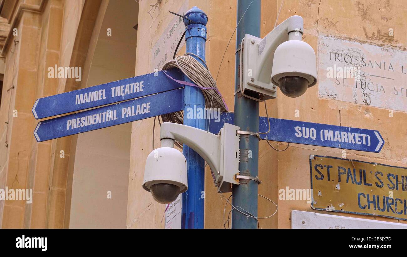 Street signs in Valletta Malta Stock Photo - Alamy