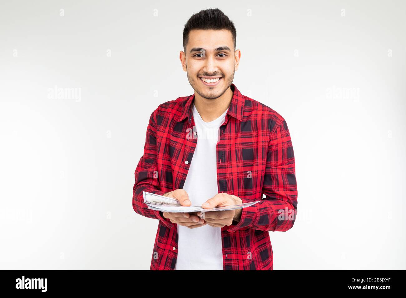 nice guy hit the jackpot and got money on a white background Stock ...