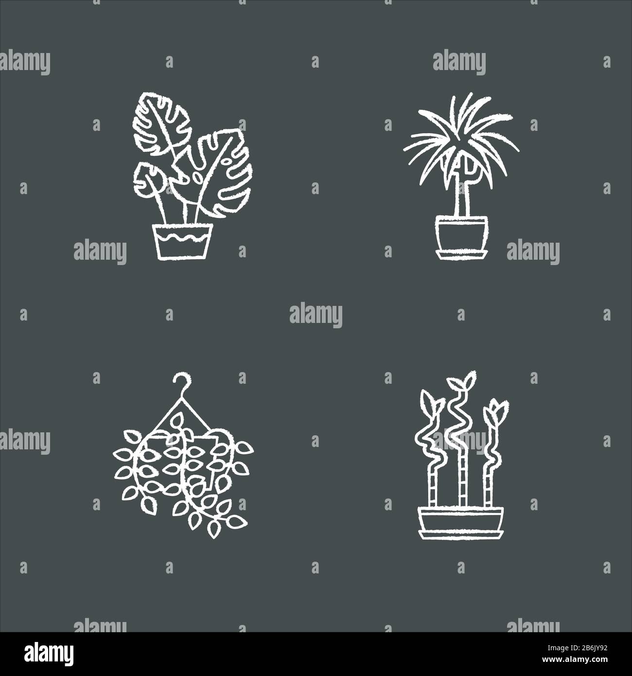 Domesticated plants chalk white icons set on black background ...