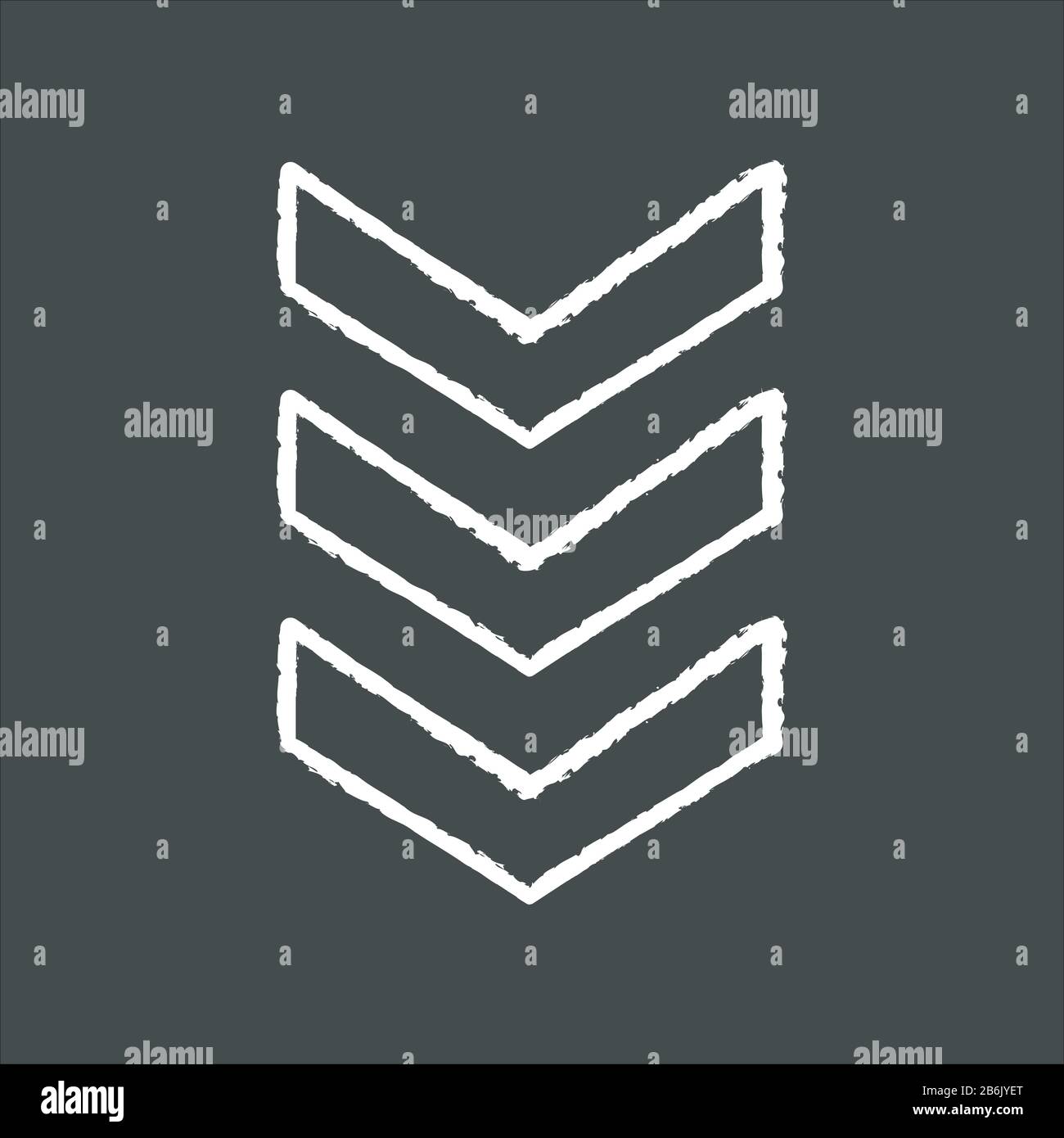 Three down arrows chalk white icon on black background. Vertical ...