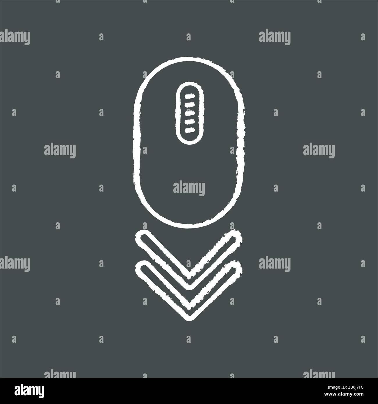 Scroll down mouse chalk white icon on black background. Internet page ...