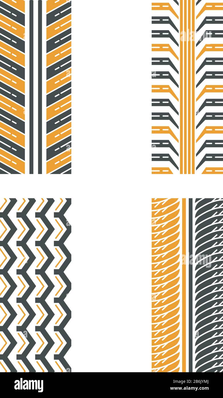 Tire textures black and yellow RGB color icons set. Detailed automobile ...