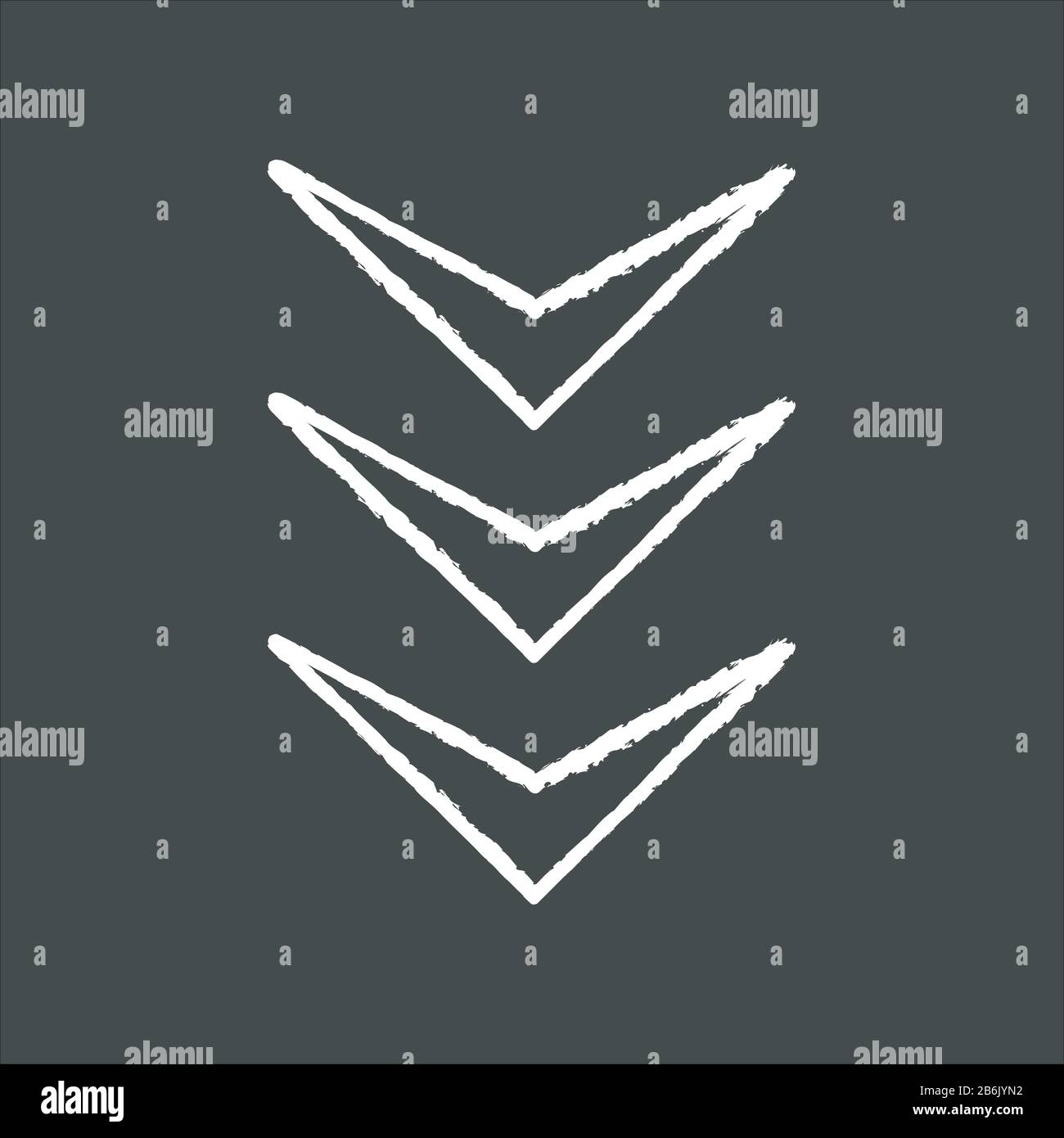 Three down arrows chalk white icon on black background. Page browsing ...