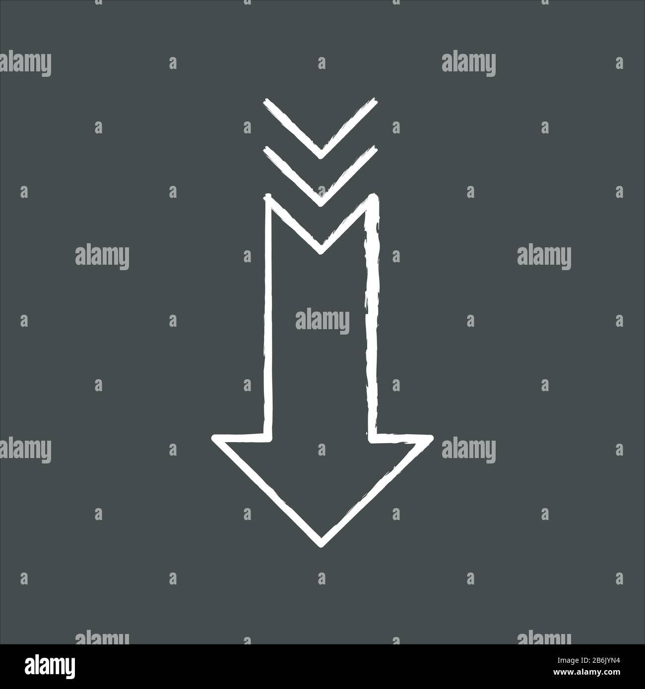 Down arrow chalk white icon on black background. Scrolldown gesture, interface navigational ...