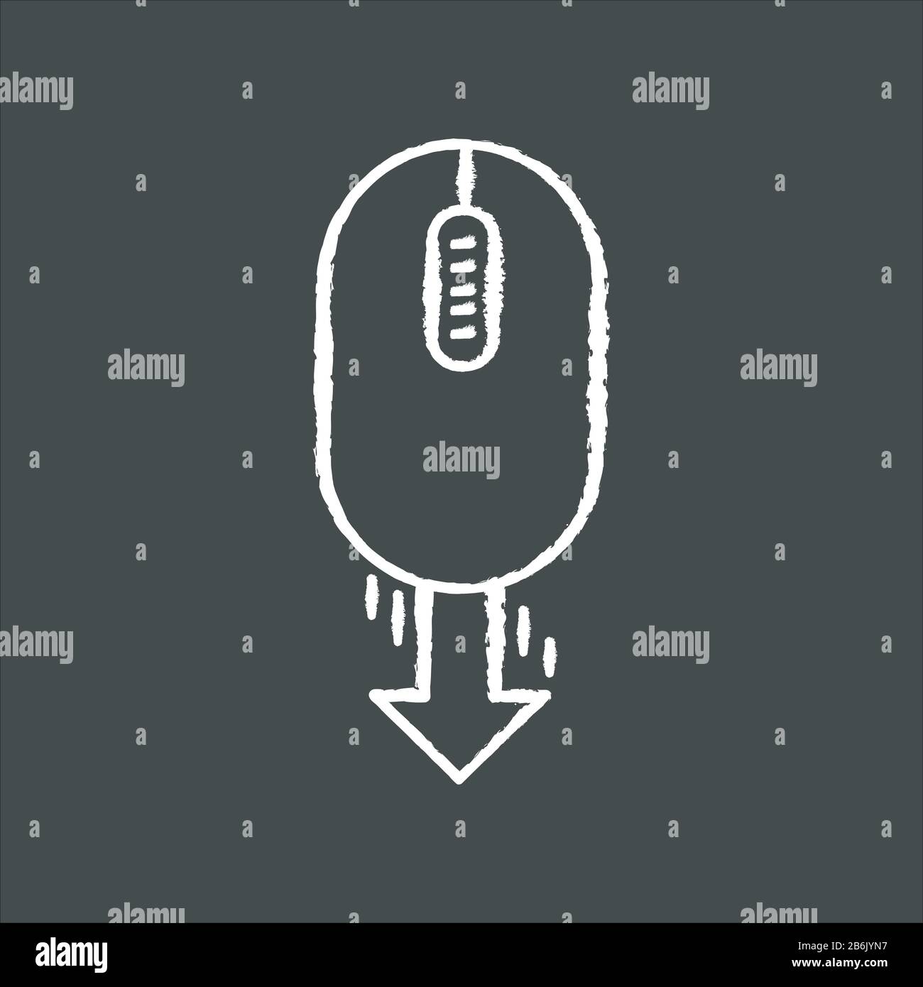 Mouse and down arrow chalk white icon on black background. Web page ...